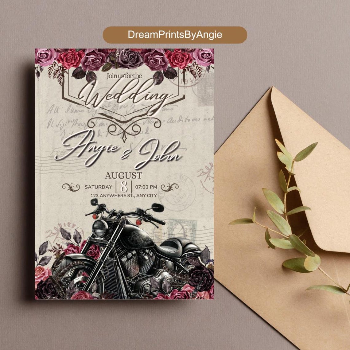 Motorcycle Wedding Invitation , Printable Motorbike Wedding Invite ...