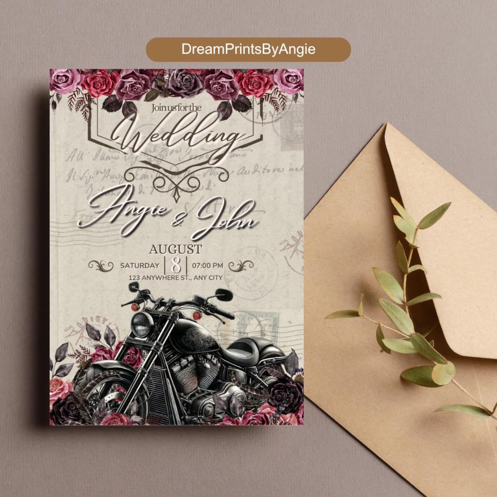 Motorcycle Wedding Invitation , Printable Motorbike Wedding Invite ...