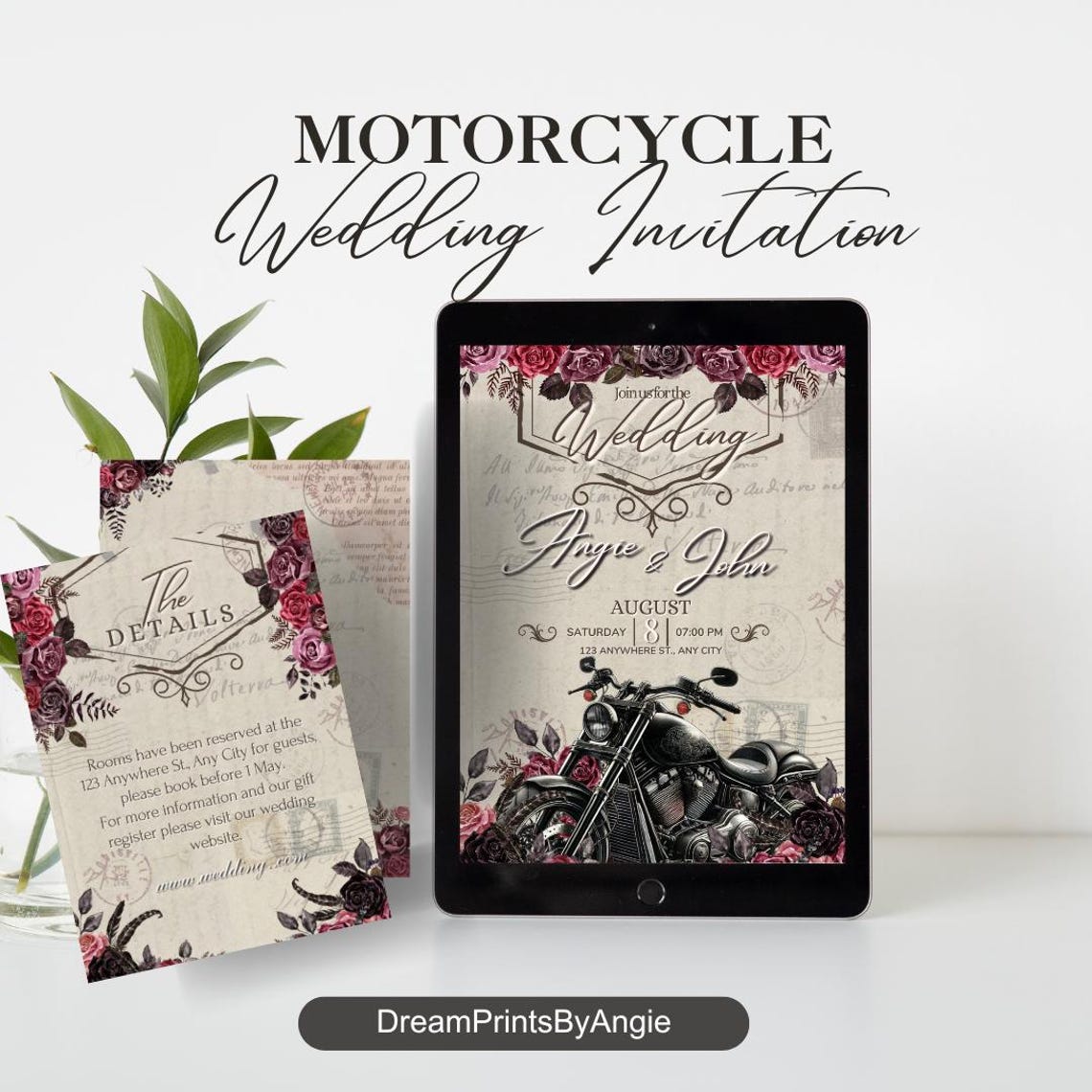Motorcycle Wedding Invitation , Printable Motorbike Wedding Invite ...