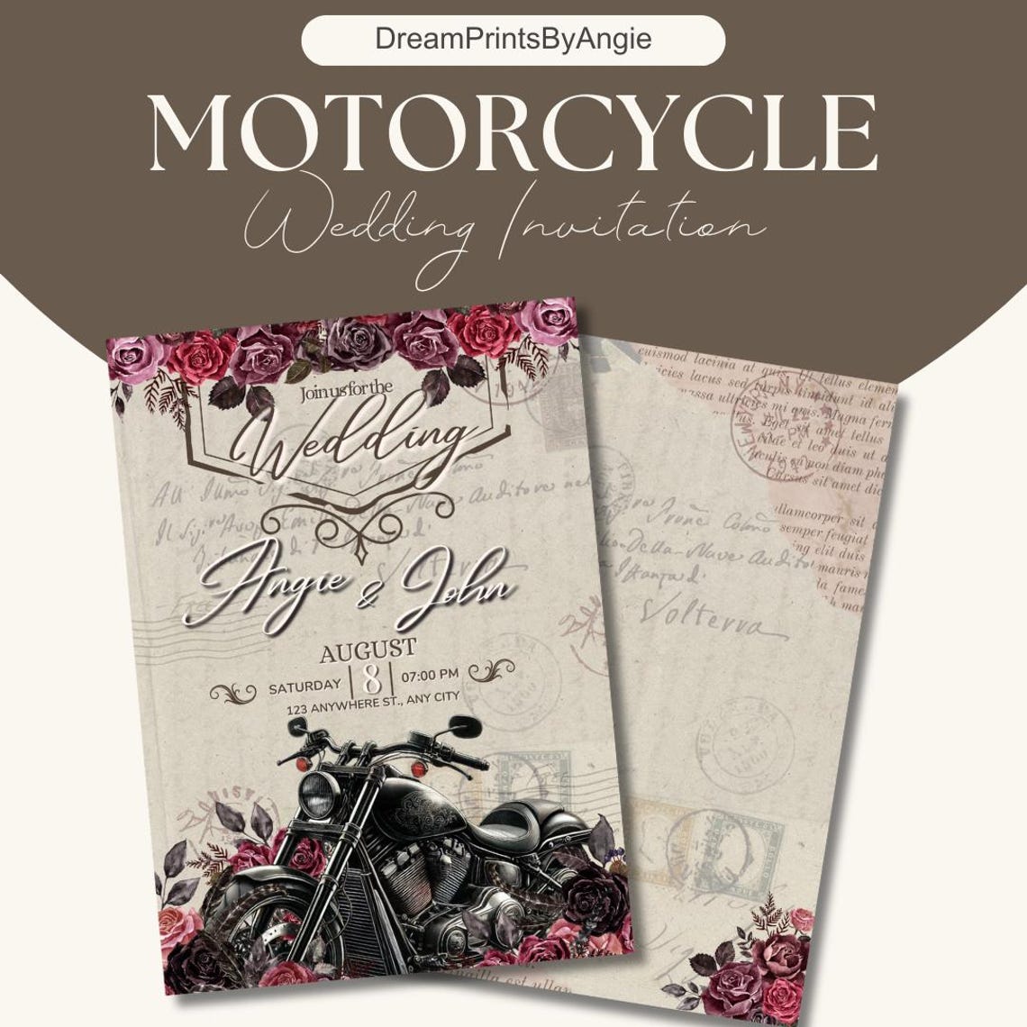Motorcycle Wedding Invitation , Printable Motorbike Wedding Invite ...