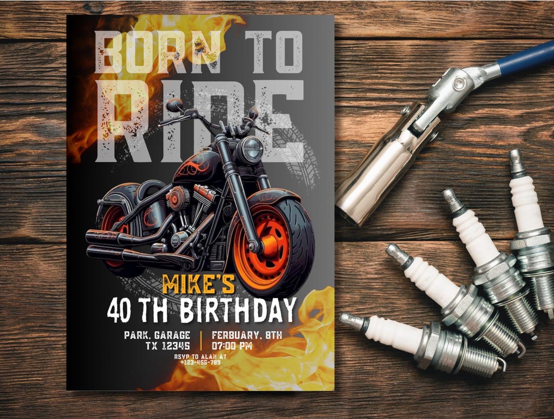 Editable Born to Ride Men Birthday Invitation, Motorcycle Party Invite ...
