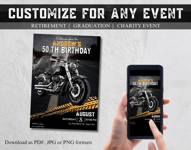 Editable Motorcycle Birthday Invitation, Motorcycle Party Invite, Boys ...