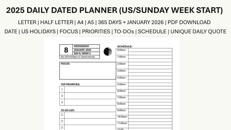 Ultimate 2025 US Daily Planner With Inspirational Quotes, Holiday ...