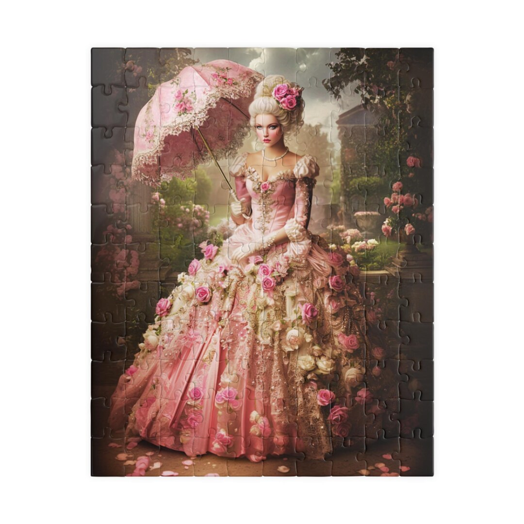 Victorian Lady Jigsaw Puzzle | Vintage Pink Rose Ball Gown Art | Chic ...