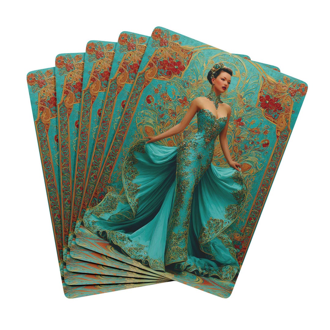 Lady Kira Classic Playing Cards: Regal Woman in Elegant Turquoise Gown ...