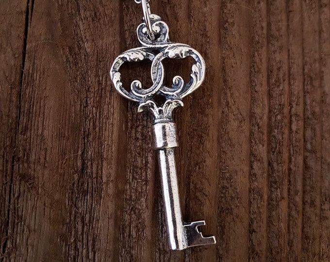 Sterling Silver Key Necklace Large Skeleton Key Pendant - Etsy