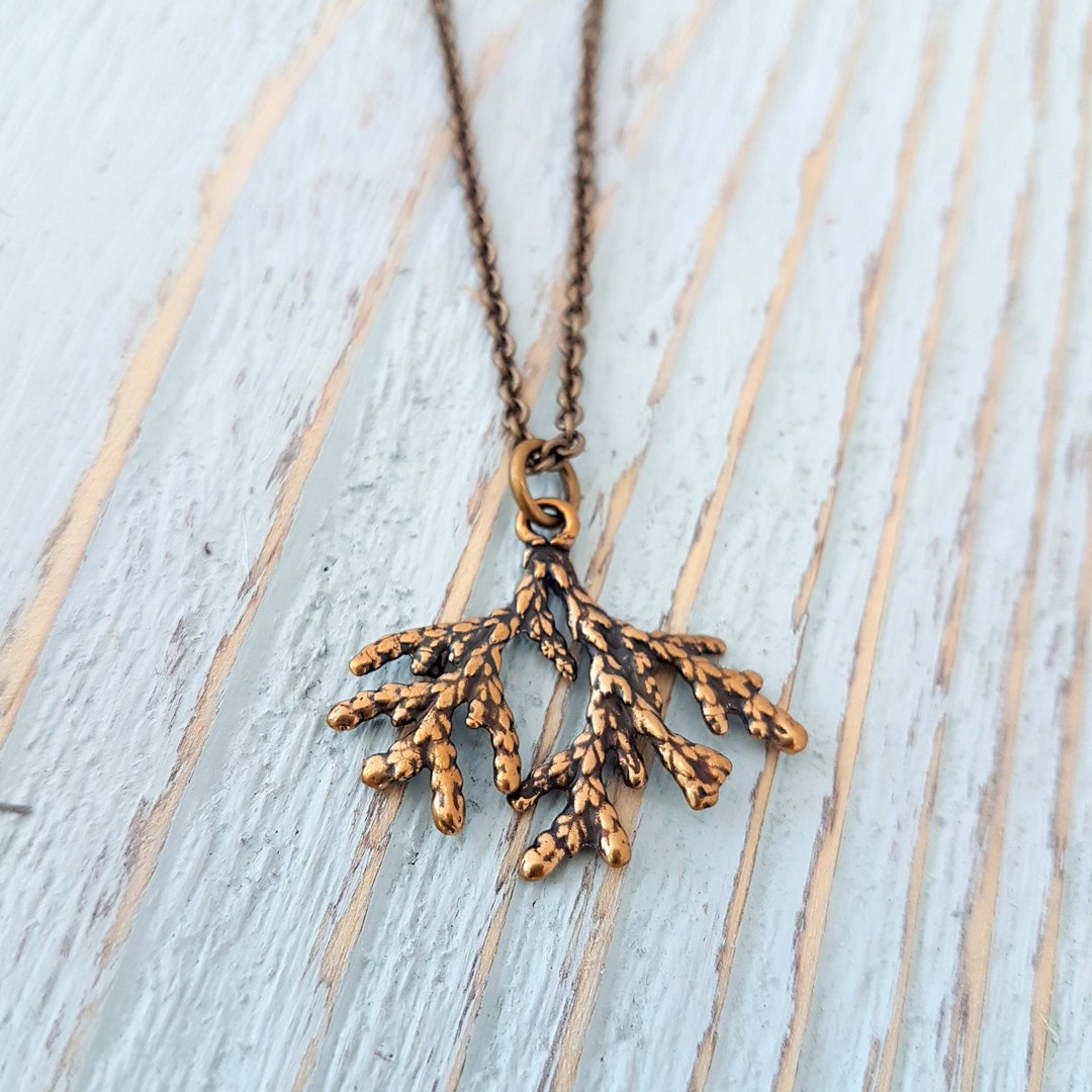 Cedar Necklace, Gold Cedar Jewelry, Botanical Necklace, Cedar Branch ...