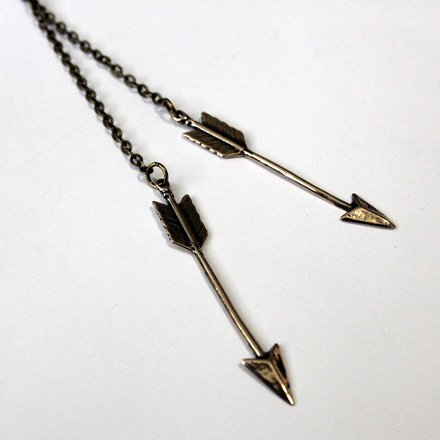 Bronze Arrow Lariat Necklace: Double Arrow, 40" Chain - Etsy