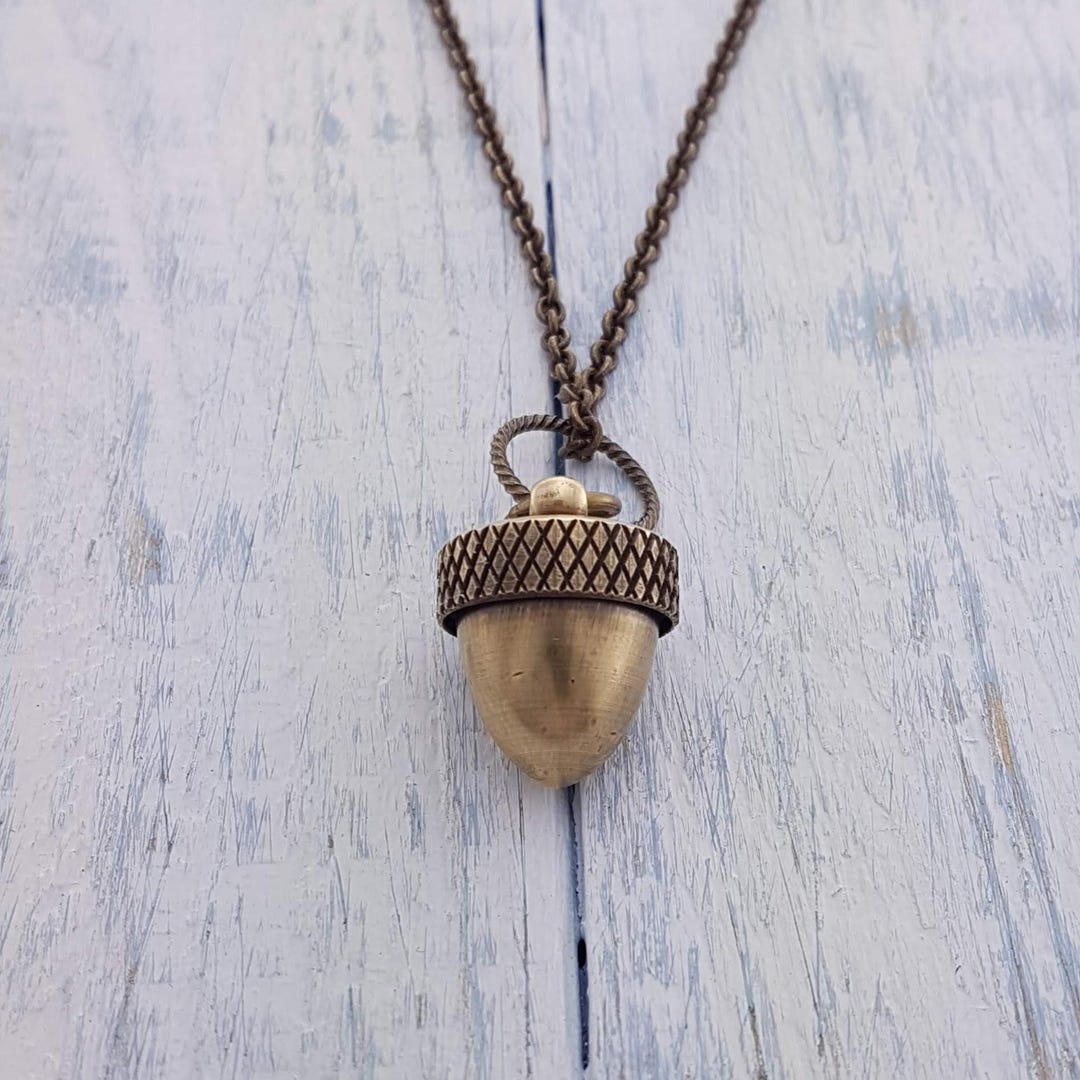 Acorn Capsule Necklace: Antique Brass Secret Container Pendant - Etsy