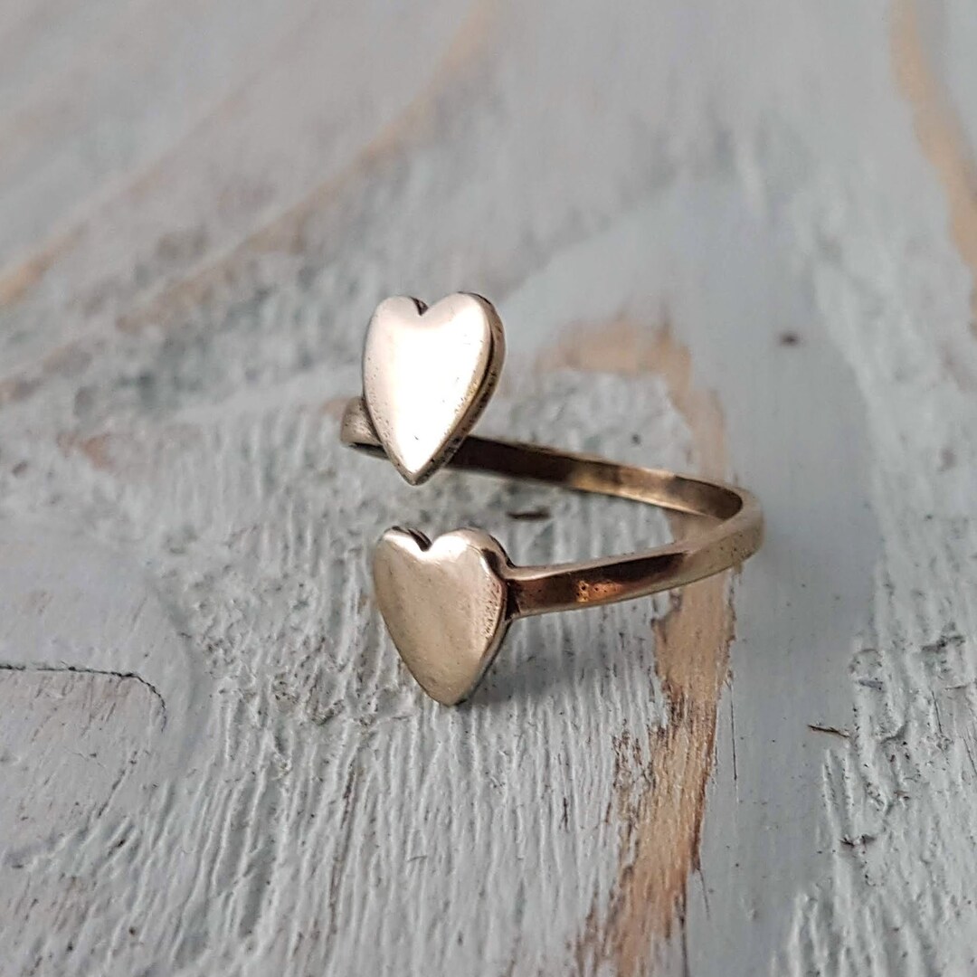 Double Heart Ring - Solid Sterling Silver - Adjustable - Etsy