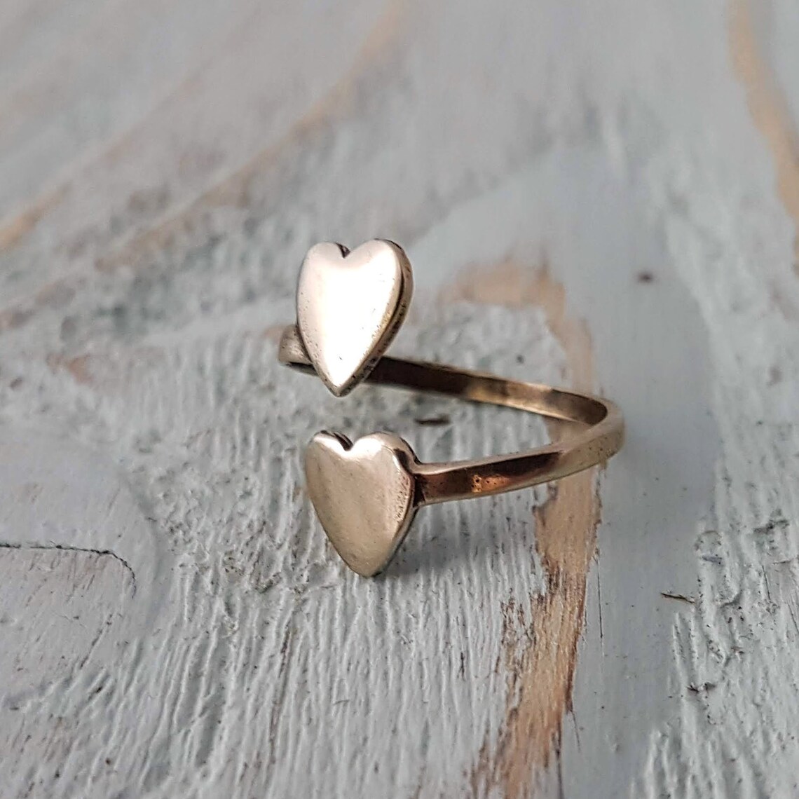 Double Heart Ring - Solid Sterling Silver - Adjustable - Etsy