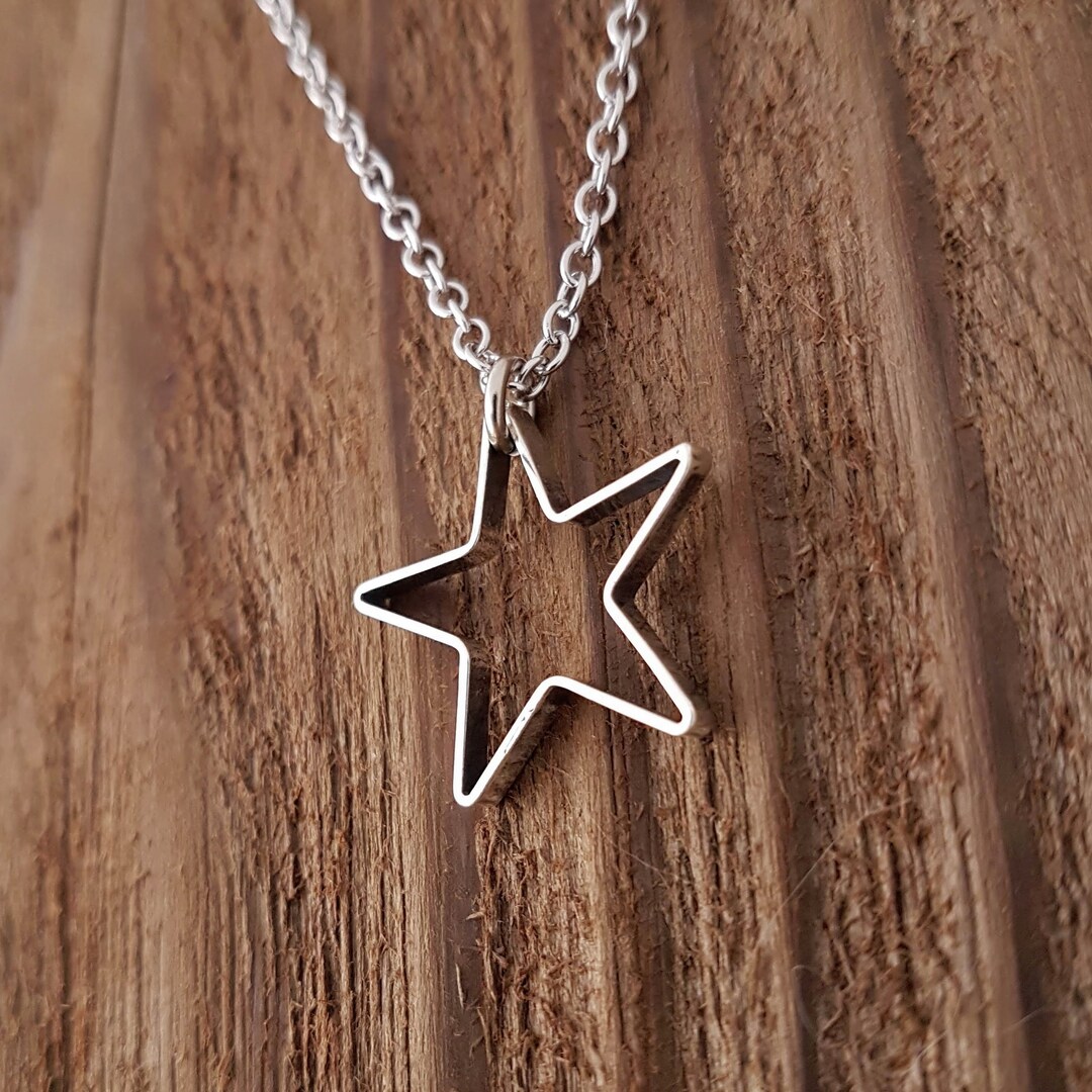 Silver Star Necklace Simple Star Outline Necklace Dainty - Etsy