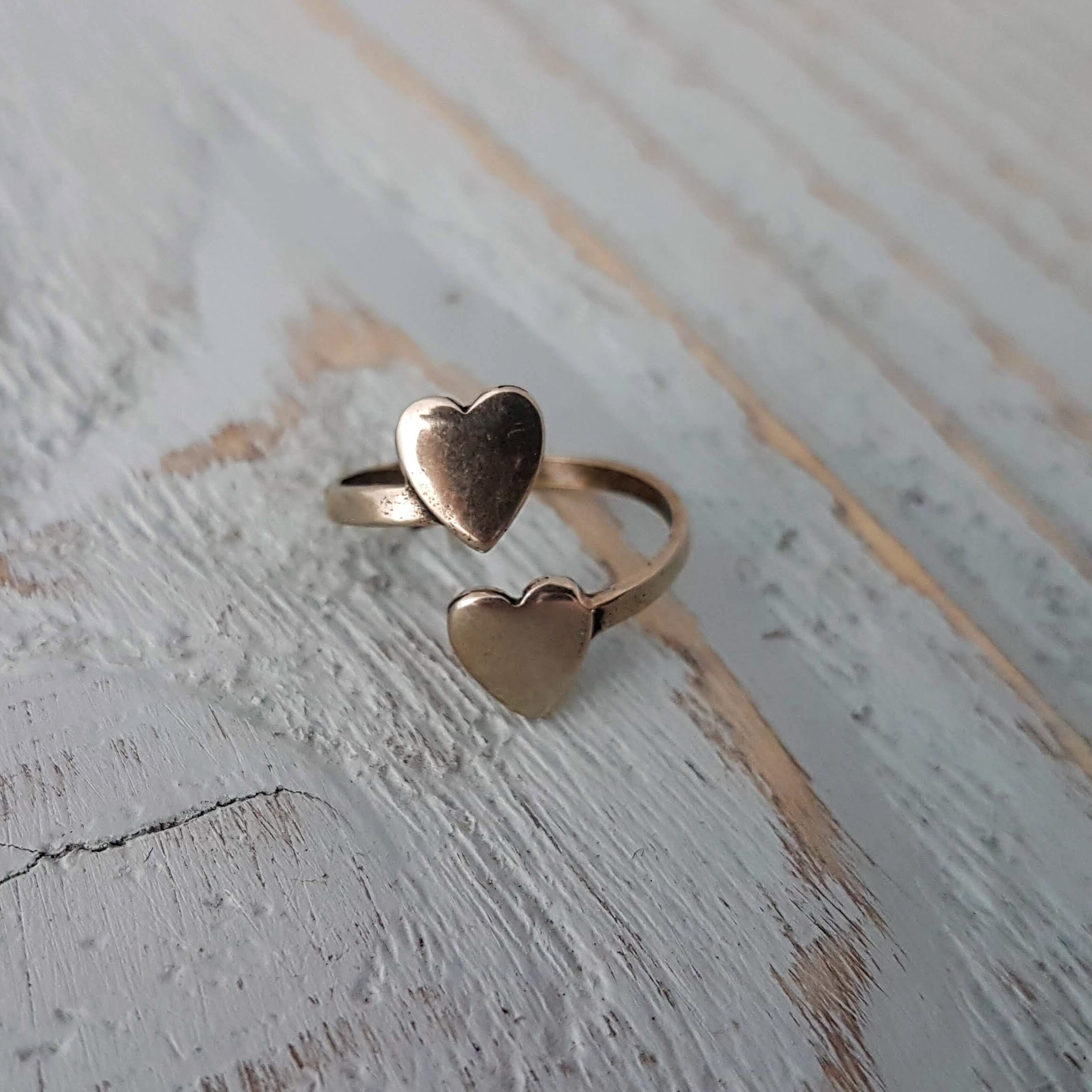 Double Heart Ring Solid Sterling Silver Adjustable | Etsy