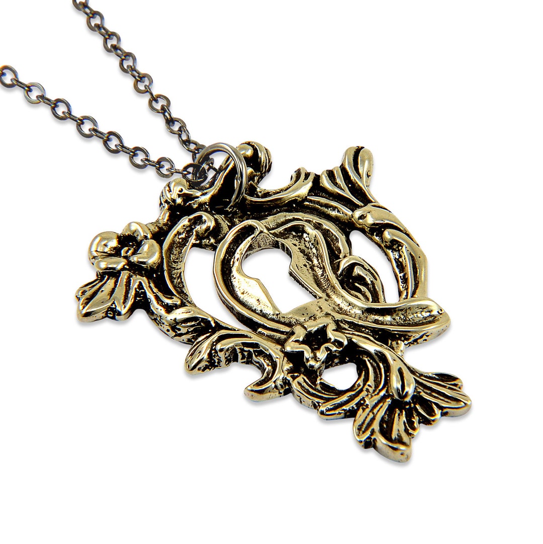 Victorian Silver Keyhole Necklace Pendant - Ornate Bronze Escutcheon ...