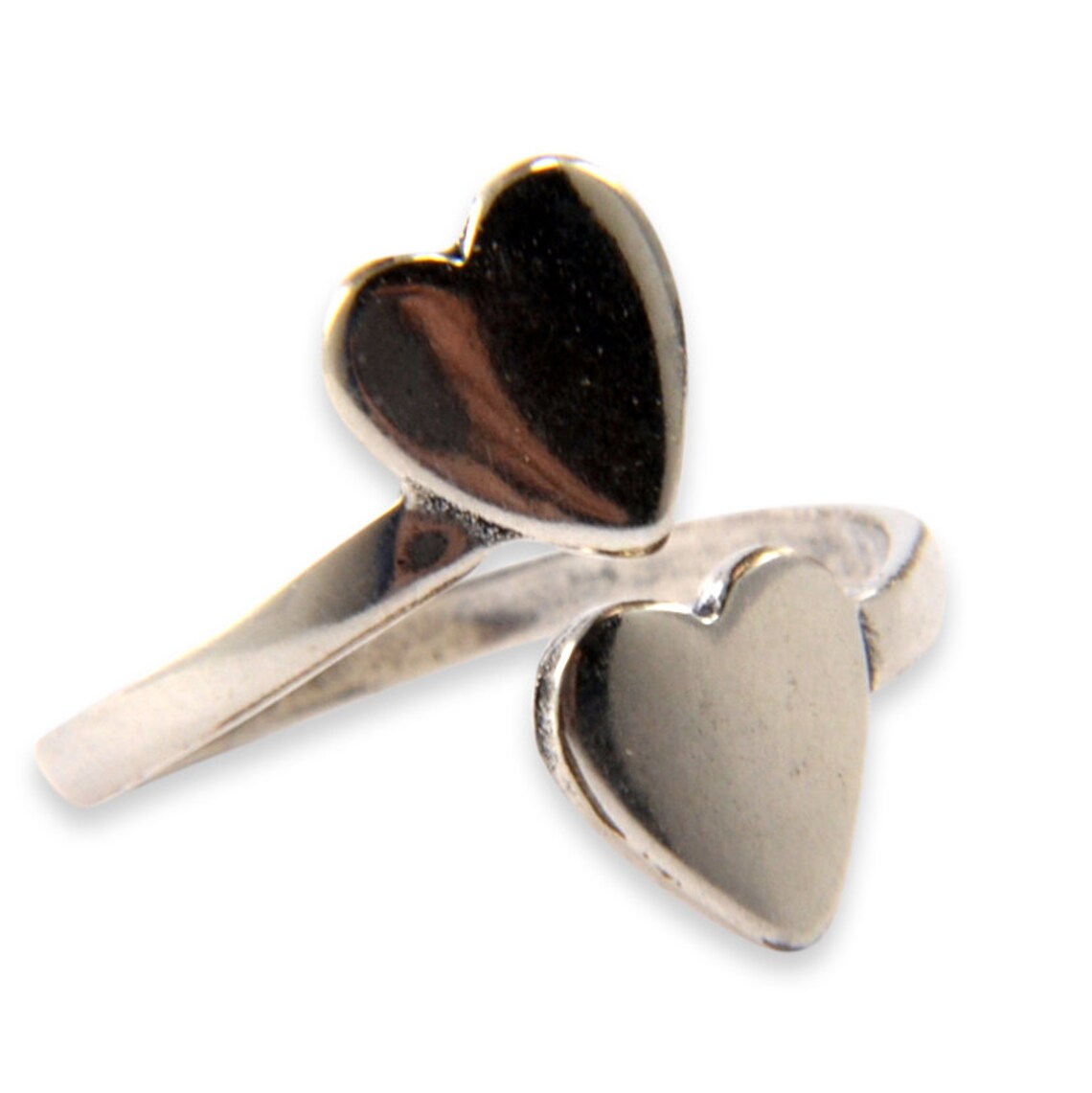Double Heart Ring - Solid Sterling Silver - Adjustable - Etsy