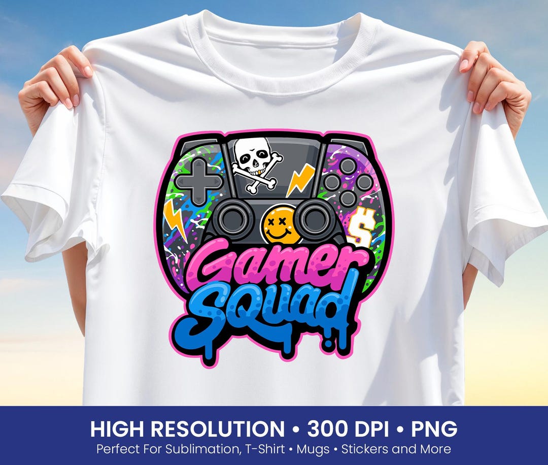 Gamer Squad T-shirt Design PNG, Colorful Game Controller Sublimation ...