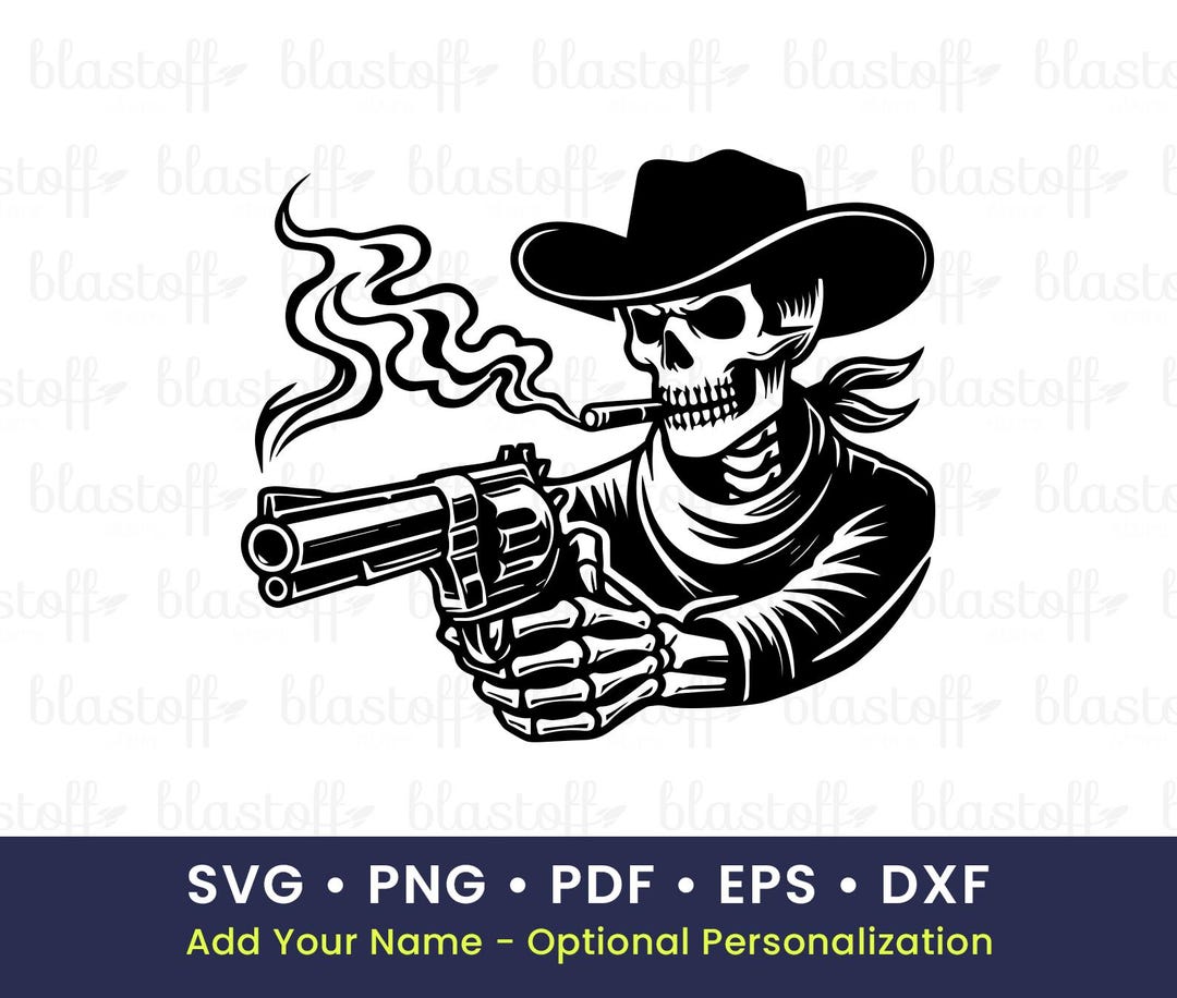 Cowboy Skull SVG: Western Outlaw Art | Name Option | Dark Design for ...