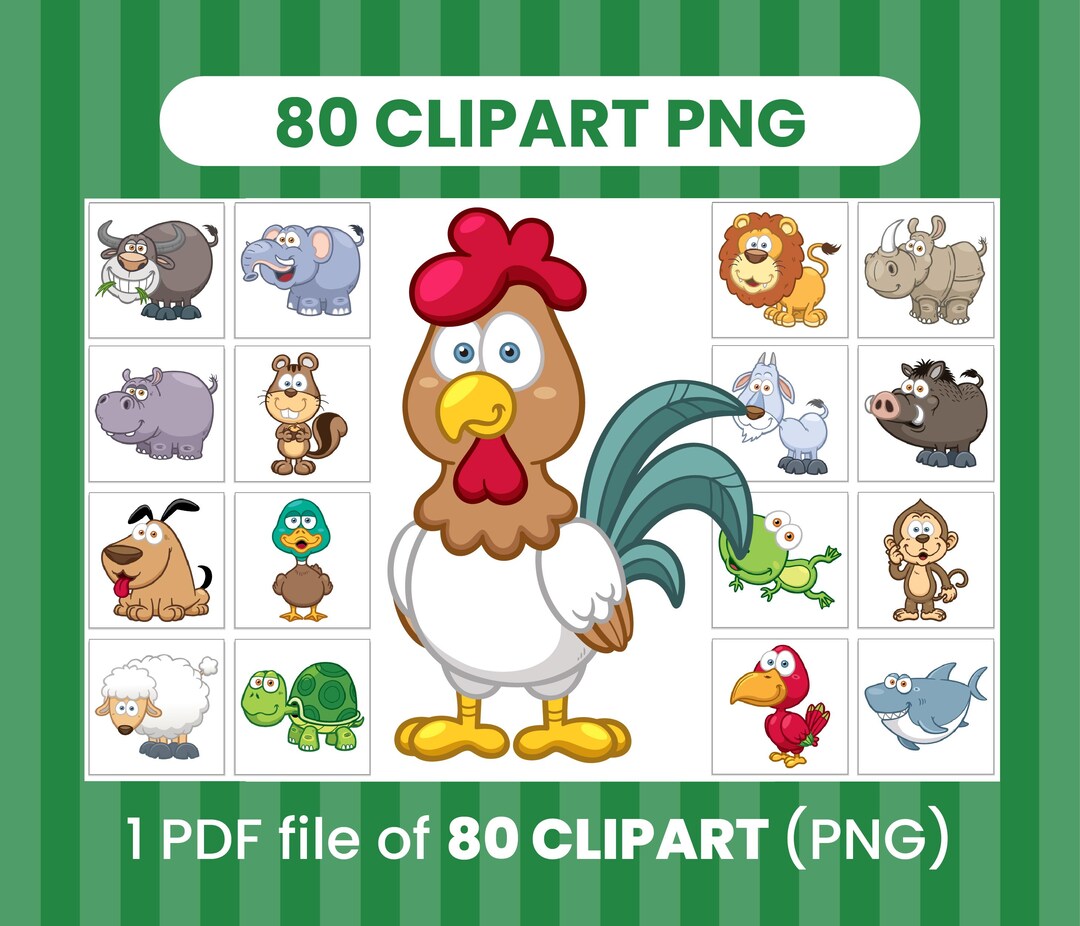 80 Cute Animal Clipart BUNDLE PNG – 80 Funny Cartoon Animal Pngs for ...