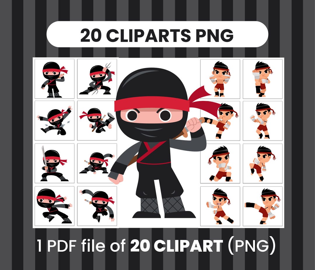 Ninja Character Clipart BUNDLE PNG – 20 Martial Arts Character Pngs for ...