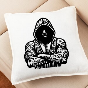 Streetwear SVG Design – Graffiti Hooded Muscle Man Clipart for T-shirts ...