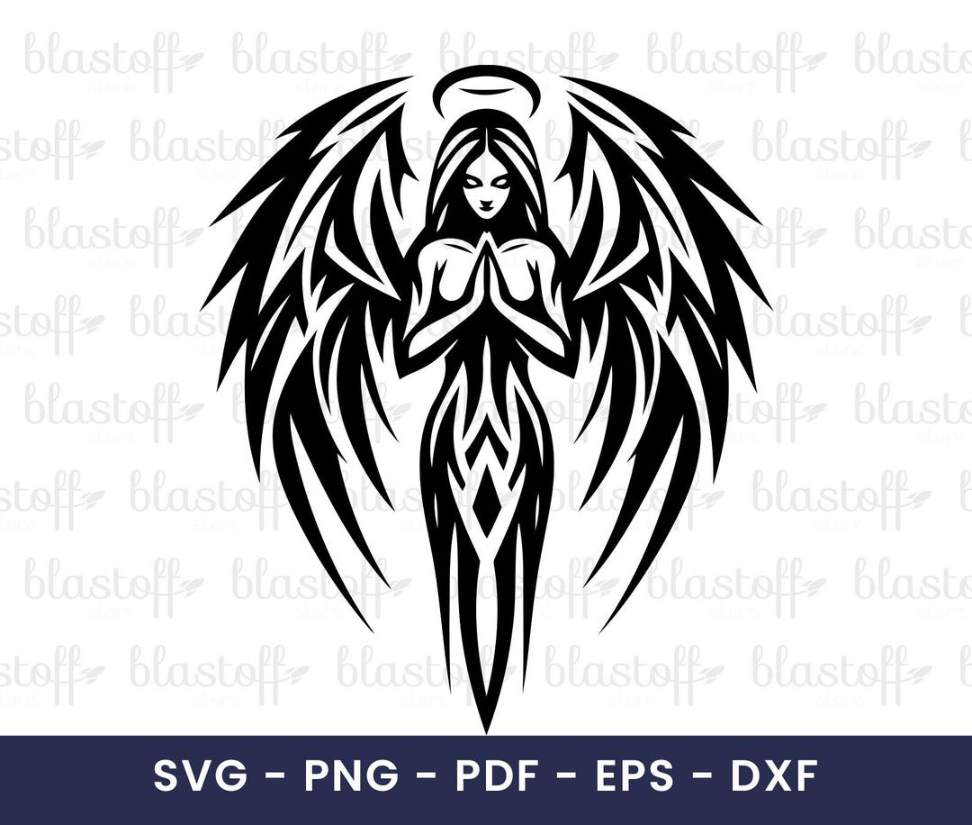 Tribal Angel SVG – Praying Angel Silhouette Clipart for Tattoos, T ...