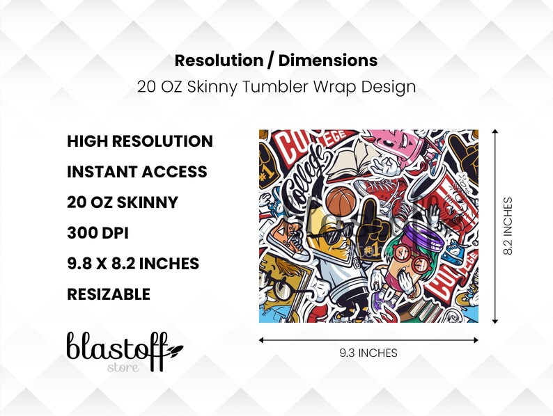 College Life Sticker Tumbler Wrap PNG – 20oz Skinny Tumbler Sublimation ...