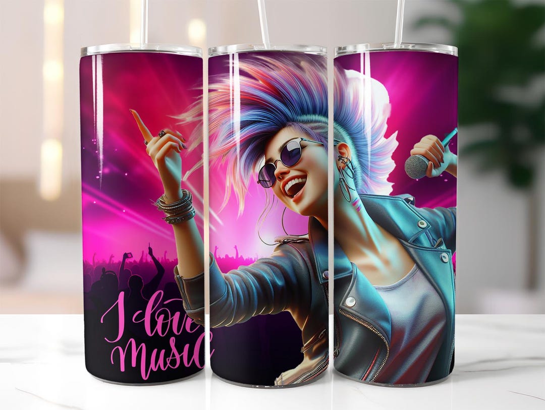 I Love Music Tumbler Wrap PNG – 20oz Rock Star Sublimation Design With ...