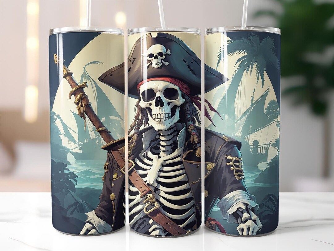 Pirate Skeleton Tumbler Wrap PNG – 20oz Skinny Sublimation Design With ...
