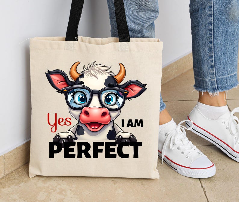 Yes I Am Perfect Cow T-shirt Design PNG – Cute Cartoon Cow With Glasses ...