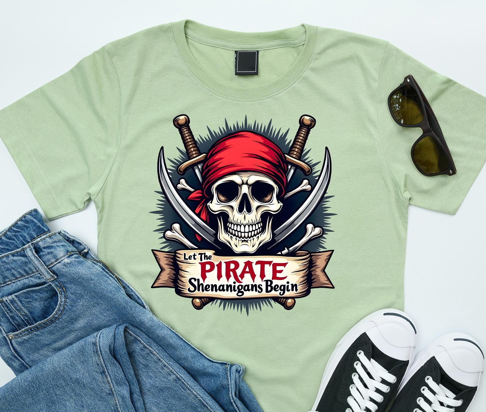 Pirate Skull T-shirt Design - Funny Pirate Clipart PNG - Crossed Swords ...