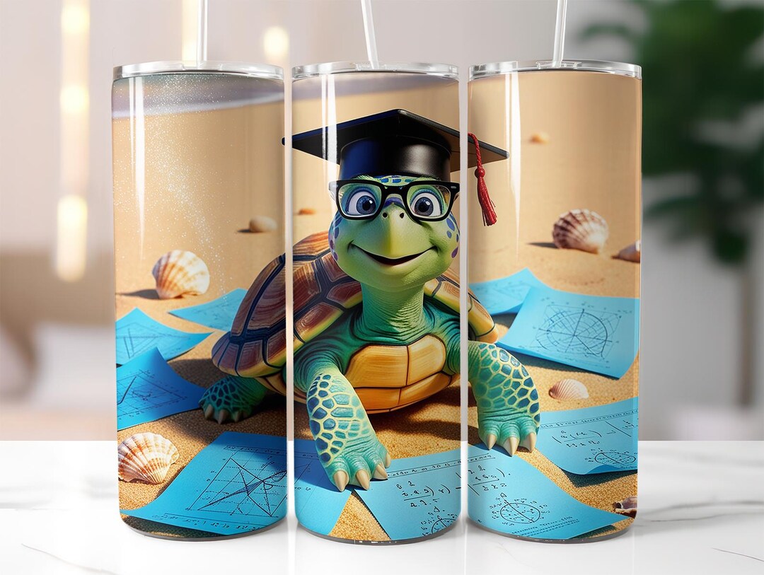Graduation Turtle Tumbler Wrap PNG, Cute Beach School Theme, 20 Oz ...