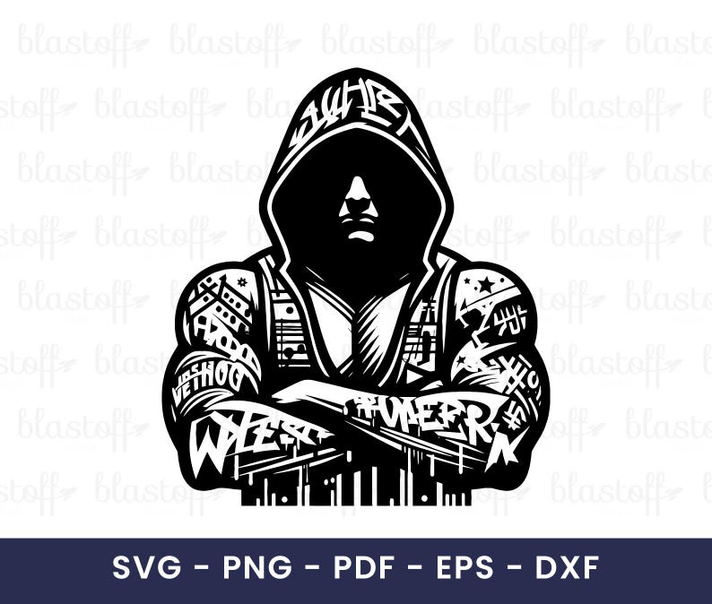 Streetwear SVG Design – Graffiti Hooded Muscle Man Clipart for T-shirts ...