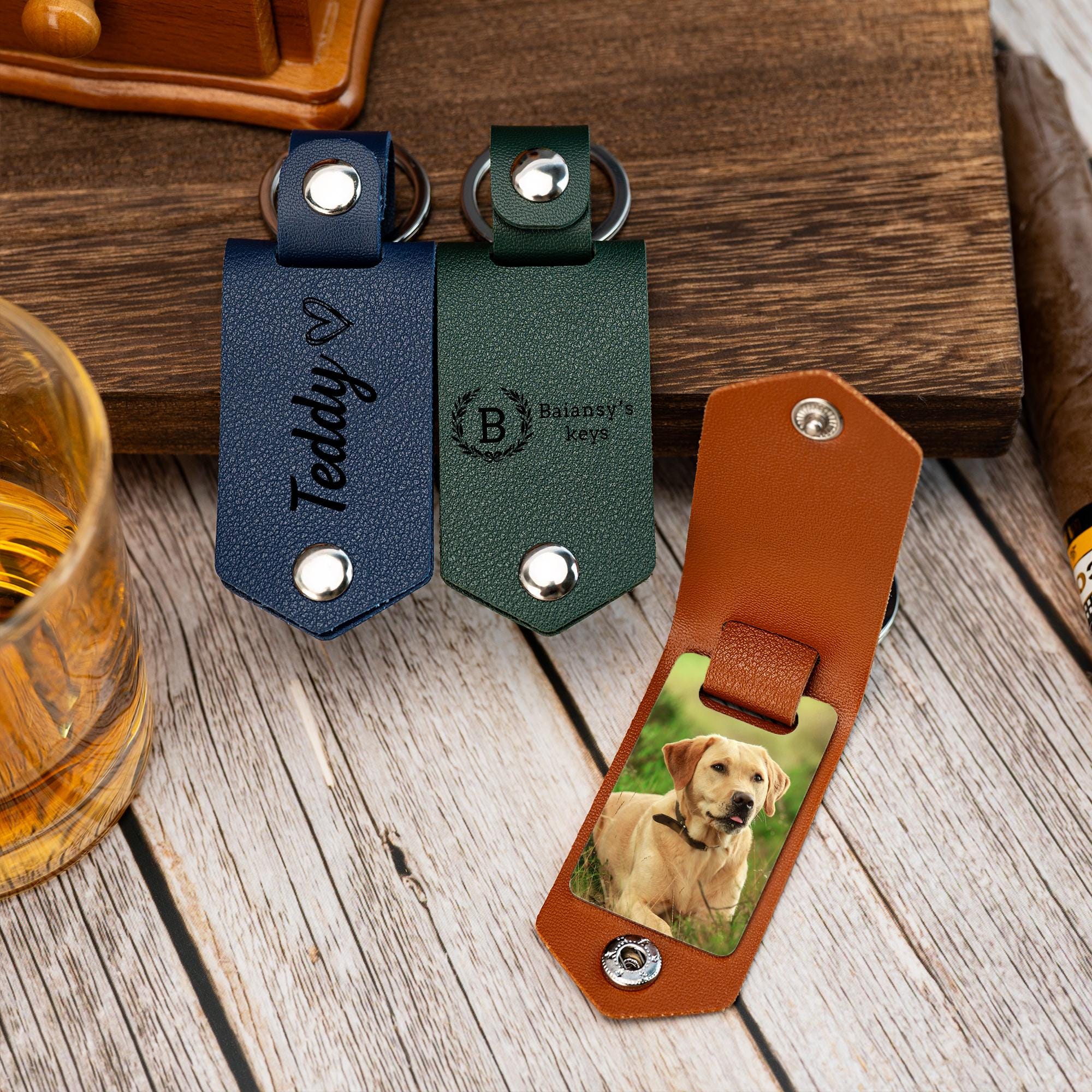 Custom Leather Keychain for Men, Personalized Engraved Photo Keyring ...
