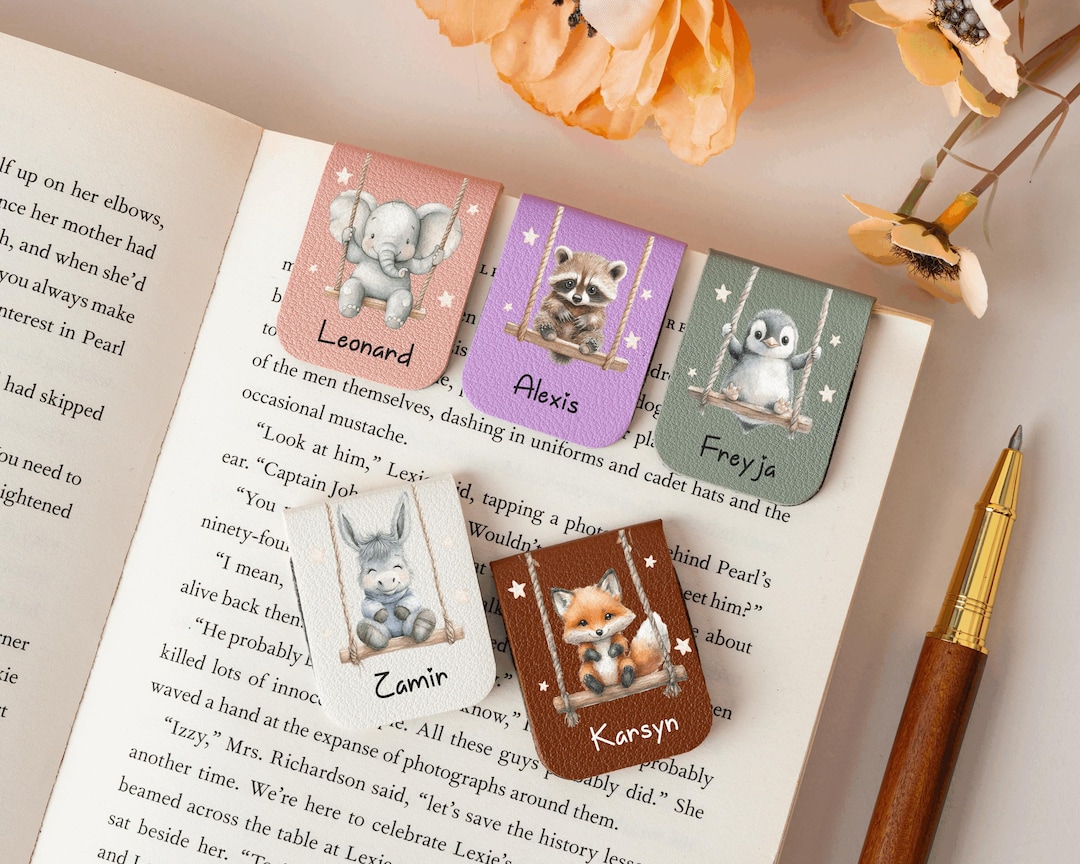 Personalized Kids Bookmarks, Leather Magnetic Bookmark, Cute Animal ...