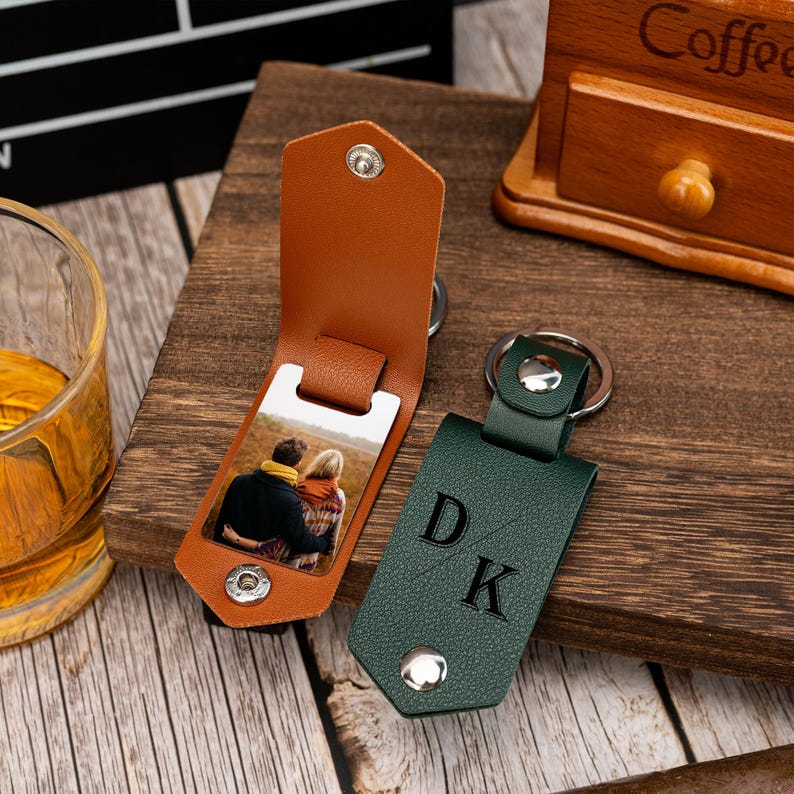 Custom Leather Keychain for Men, Personalized Engraved Photo Keyring ...