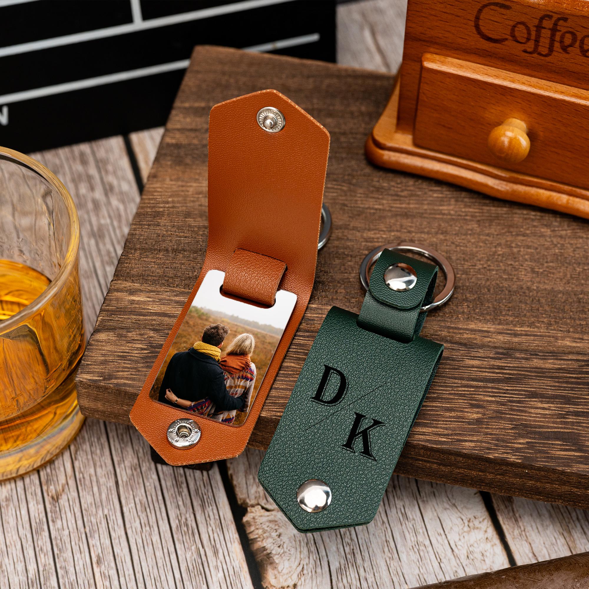Custom Leather Keychain for Men, Personalized Engraved Photo Keyring ...