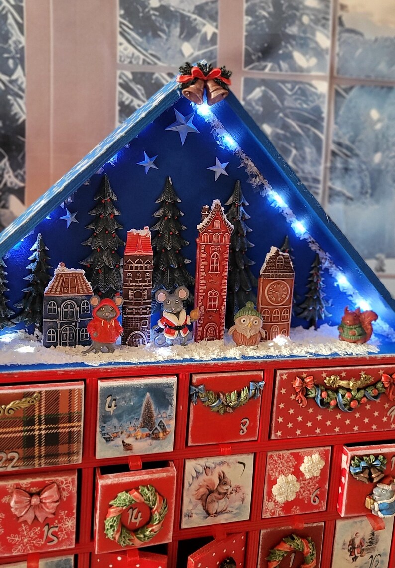 Luxury Wooden Advent Calendar With Lights – Handmade Christmas Heirloom ...