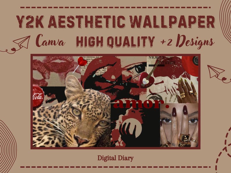 Y2K Aesthetic Collage Wallpaper | Dark Red Grunge | Digital Download - Etsy
