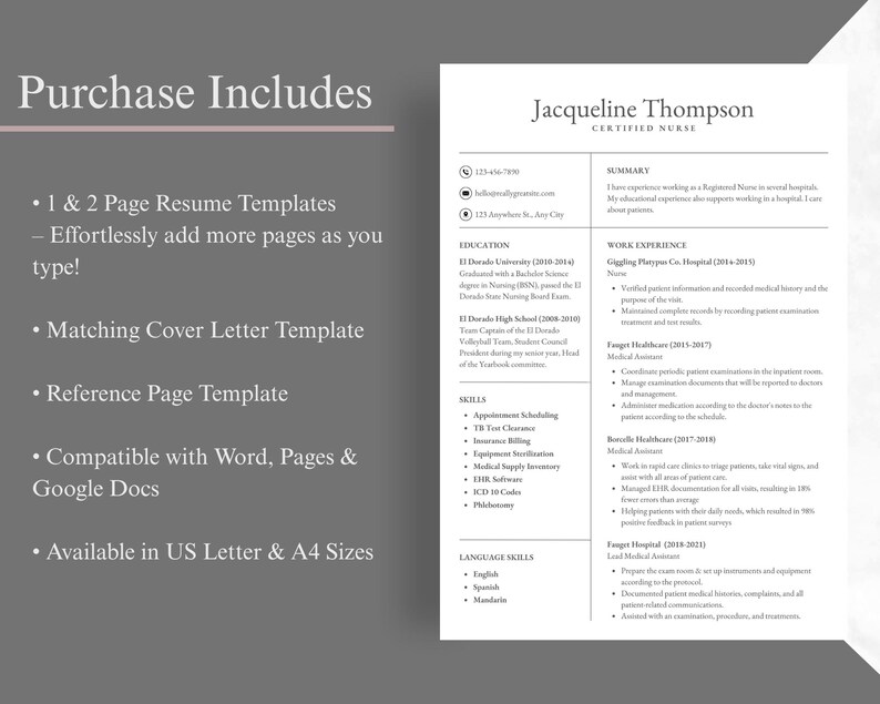 Modern Resume Template | ATS Friendly CV | Editable in Canva & Word ...