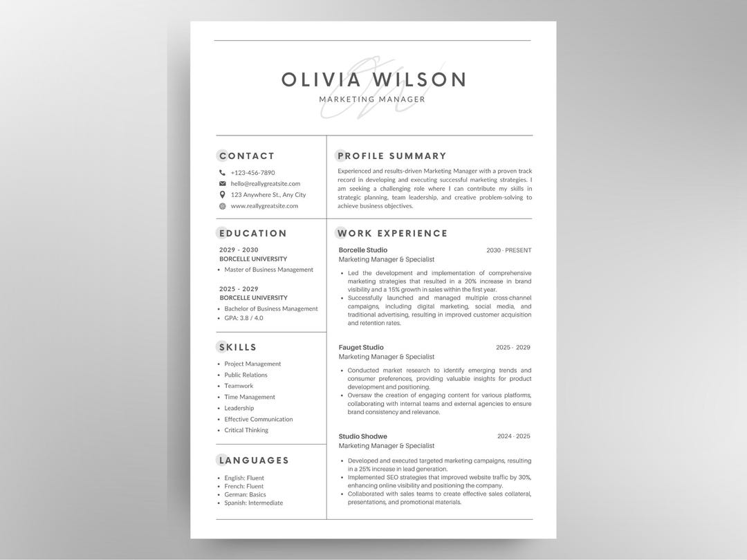 Minimalist Light Grey Resume Template | Professional 2-page CV | Modern ...