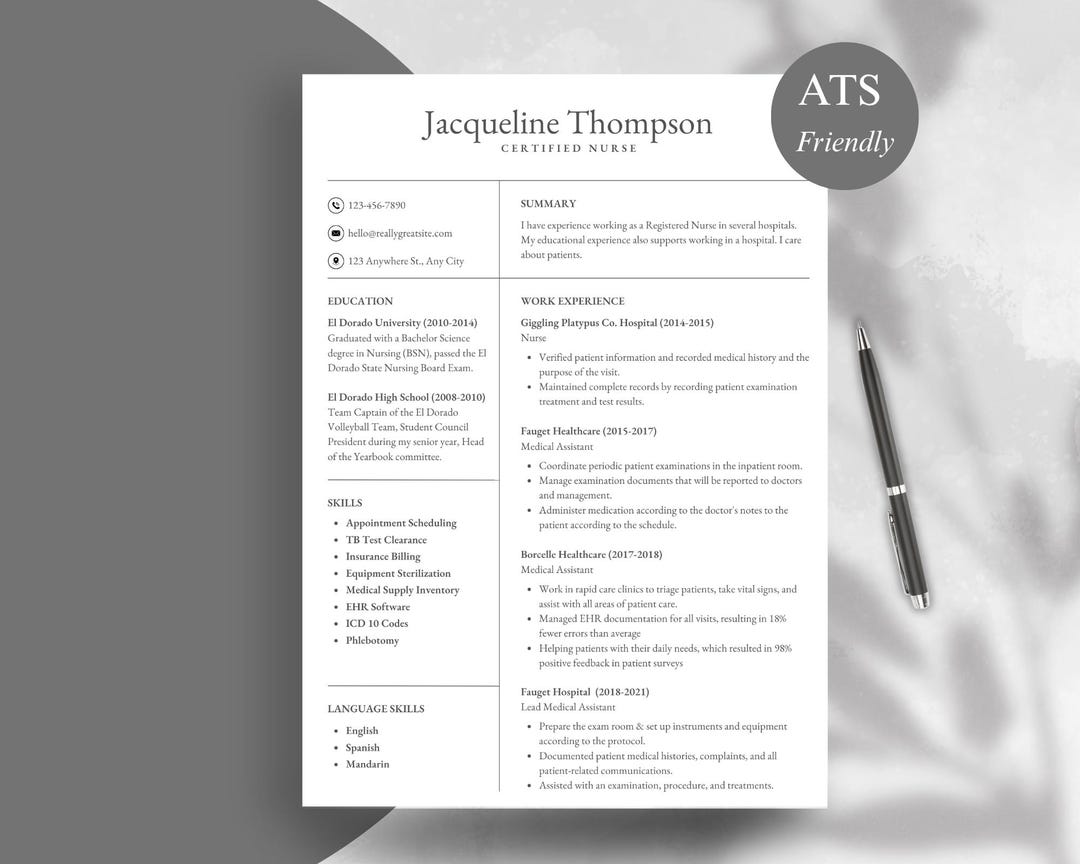 Modern Resume Template | ATS Friendly CV | Editable in Canva & Word ...