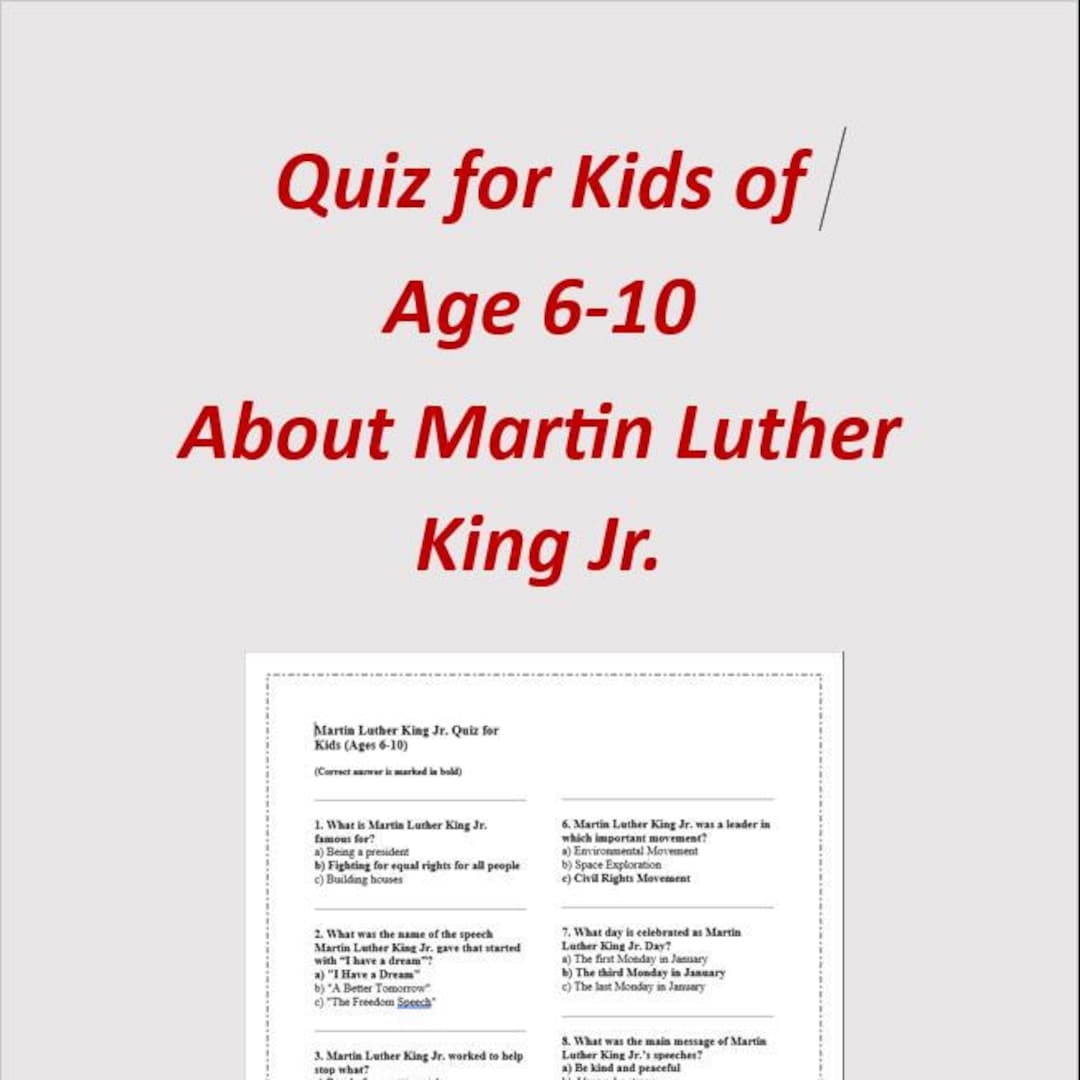 Martin Luther King Jr. Quiz for Kids (ages 6-10) - Etsy