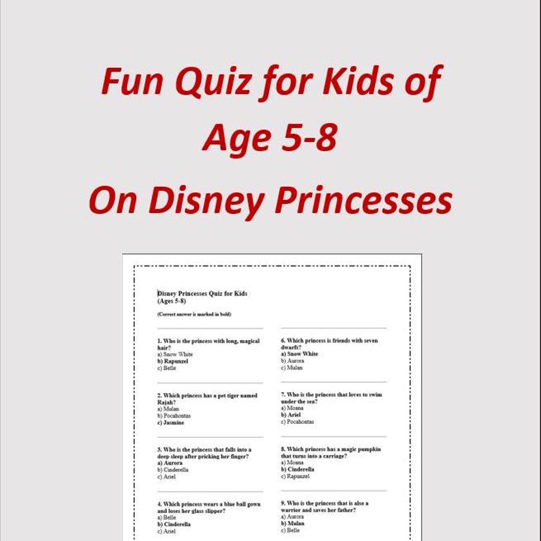 Disney Princesses Quiz for Kids Ages 5-8 | Fun Party Quiz for Kids - Etsy