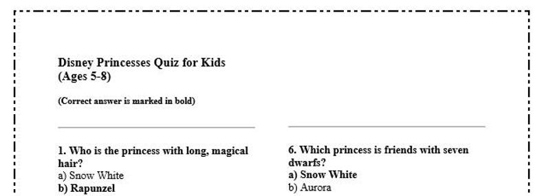 Disney Princesses Quiz for Kids Ages 5-8 | Fun Party Quiz for Kids - Etsy