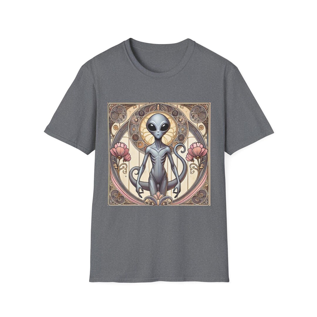 Art Nouveau Style Gray Alien Unisex Softstyle T-shirt, Extraterrestrial ...