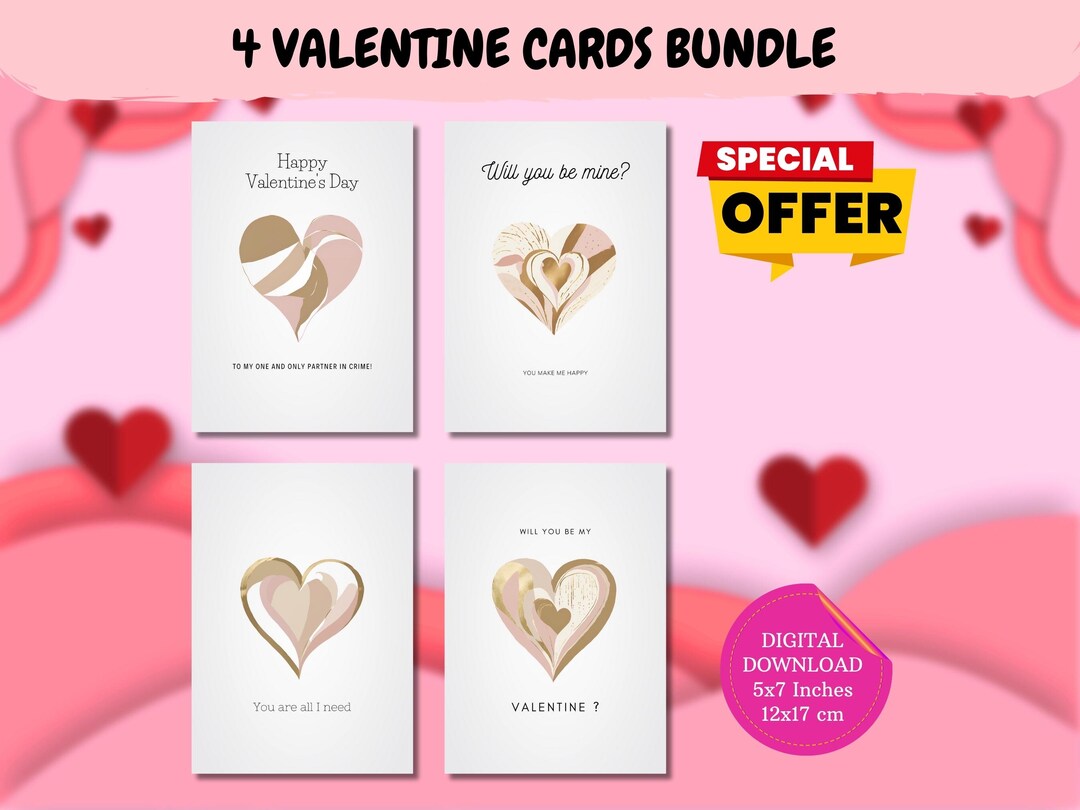 4 !BUNDLE! Valentine Card for Girlfriend, Foldable Valentine Gift Card ...