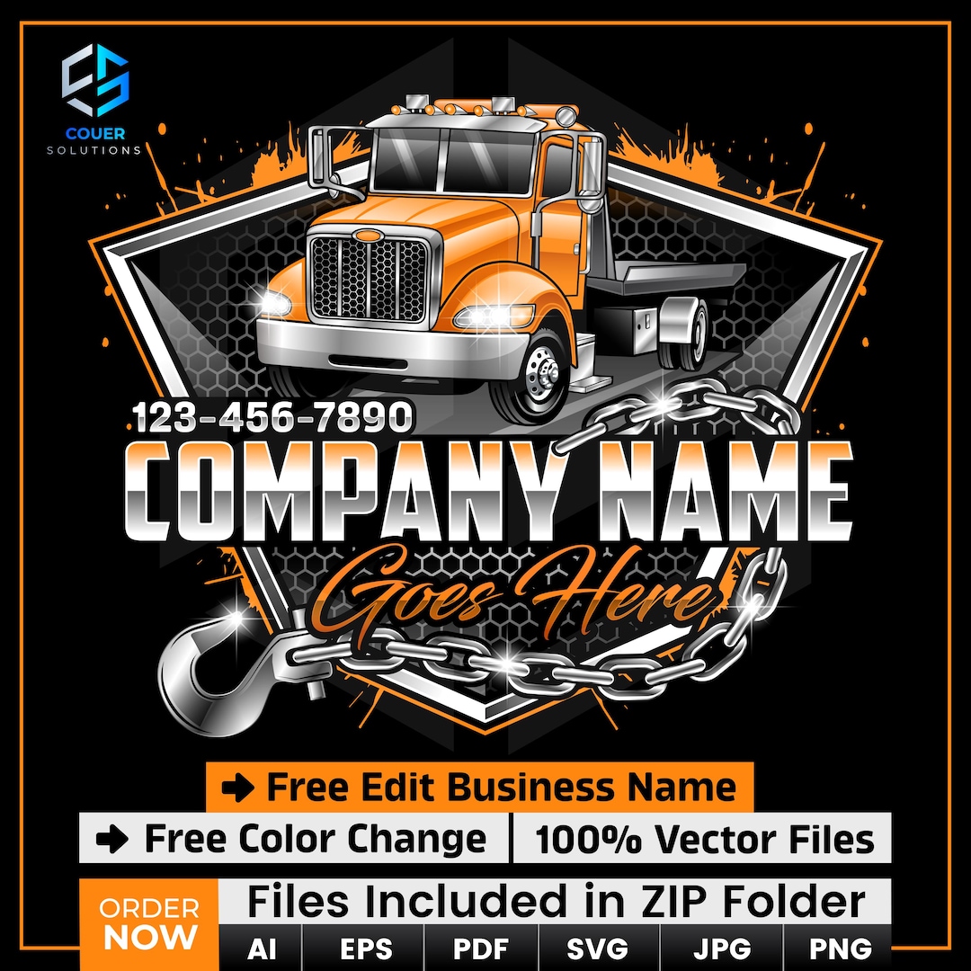 Flatbed Towing Company Logo, Rollback Tow Truck Logo, Tow Truck Decal ...