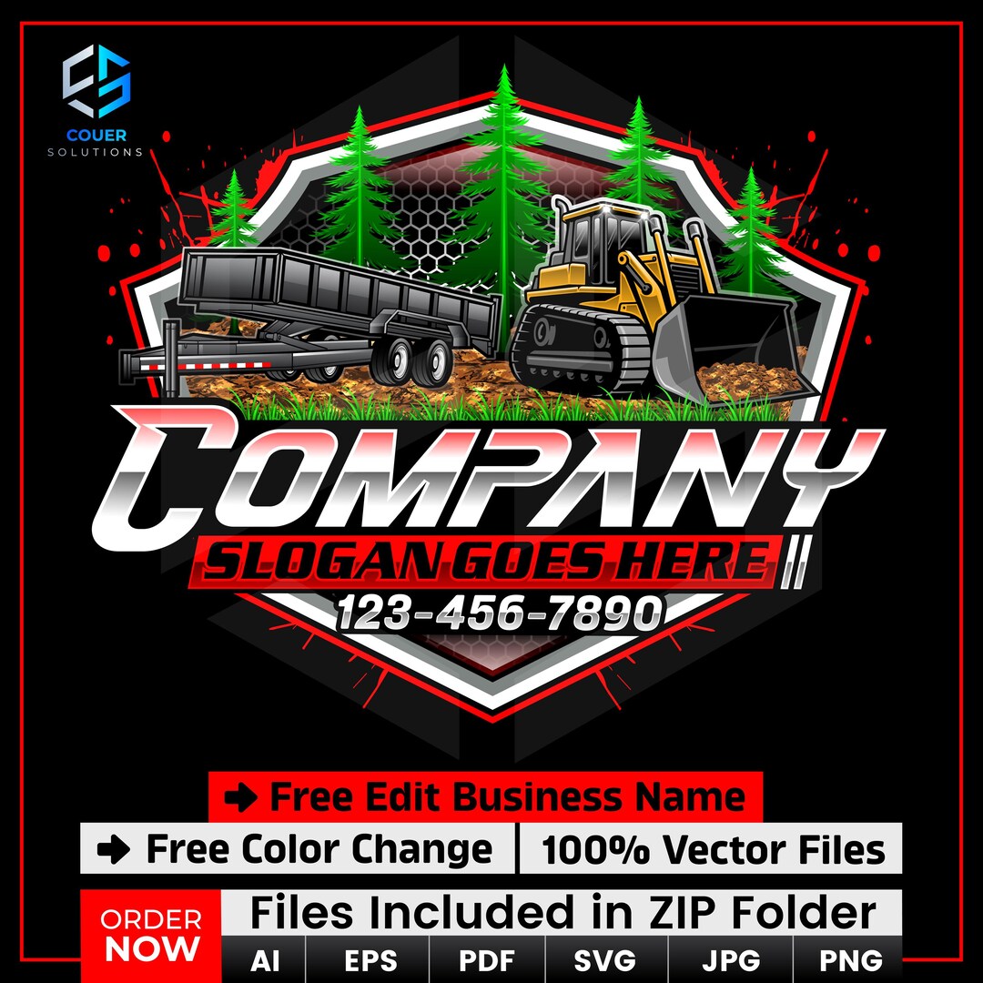Bulldozer and Trailer Logo Design, Construction Logo, Excavation Logo ...