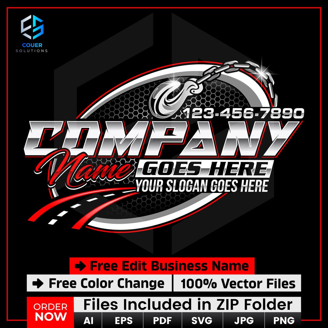 Editable Tow Logo, Towing Logo, Tow Truck Logo, Chain Hook Logo, Auto ...