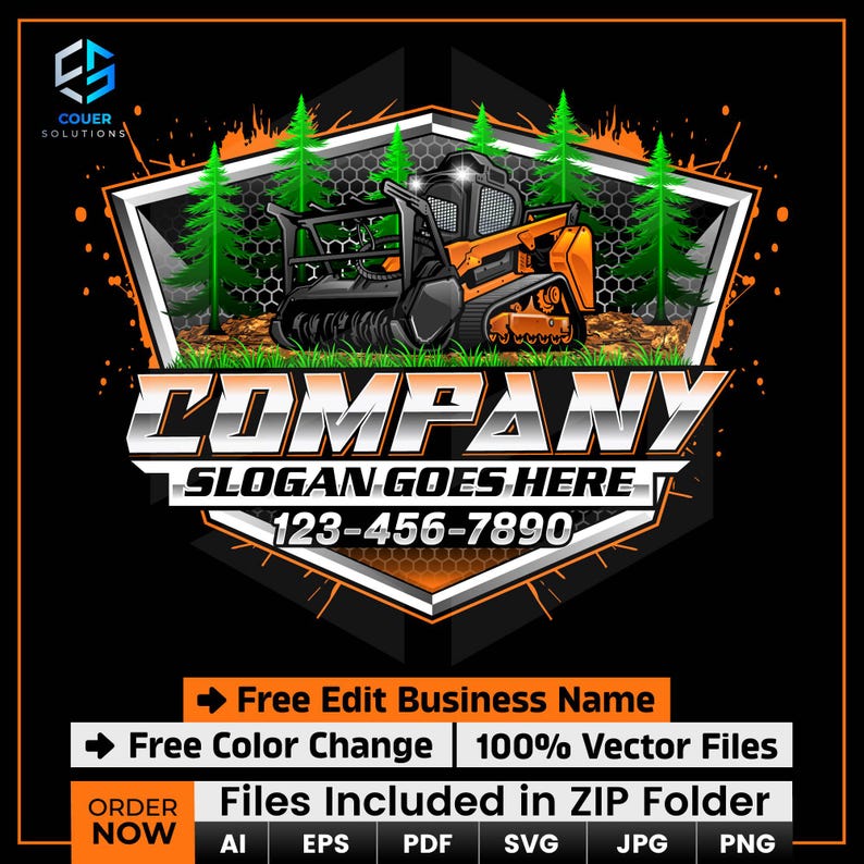 Skid Steer With Forestry Mulching Machine Logo Design Logo Template ...